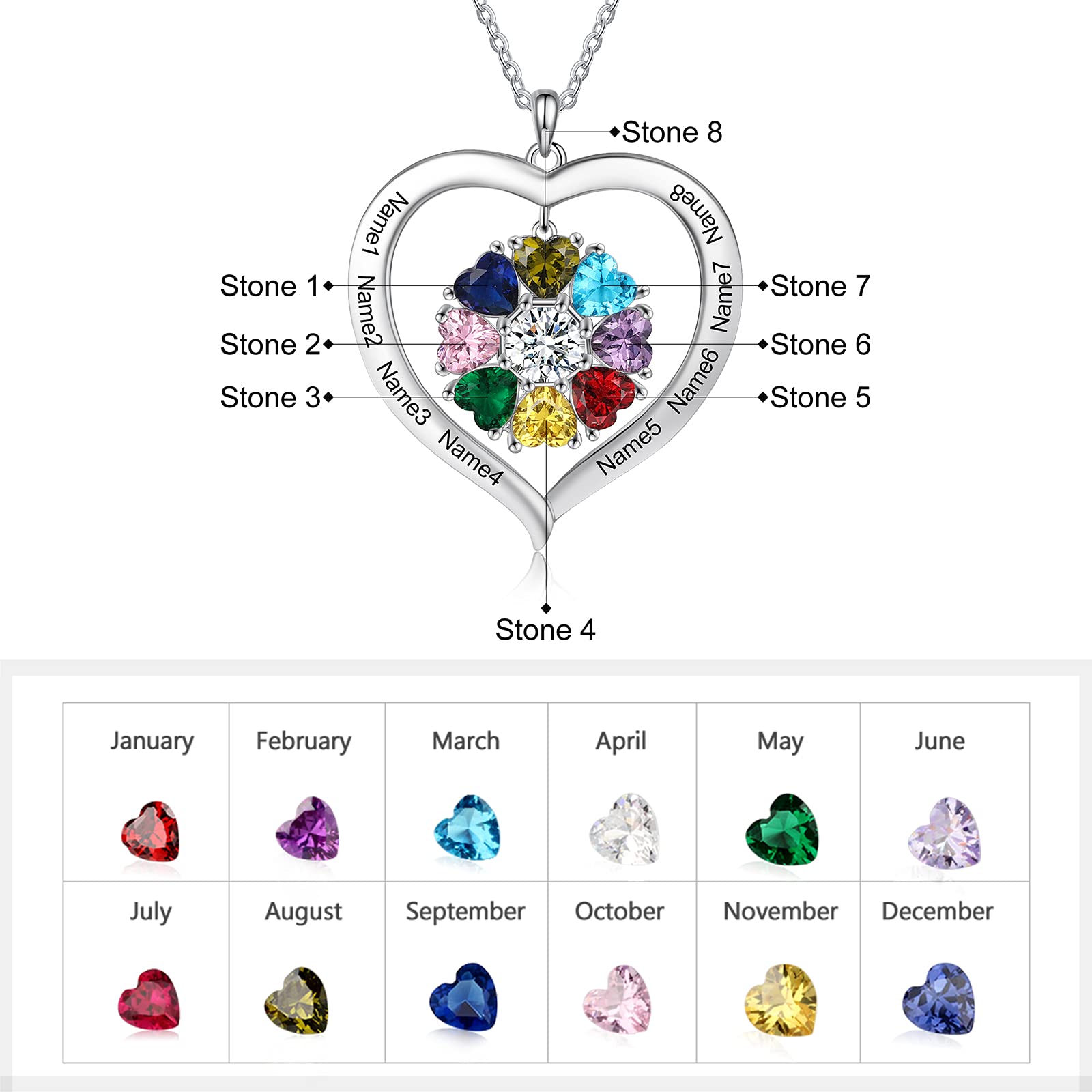 Personalized Mothers Necklace with 1-8 Birthstones Custom Mother Daughter Necklace Promise Name Necklaces for Women Mother's Day Gift for Mom Grandmother (8 Name)