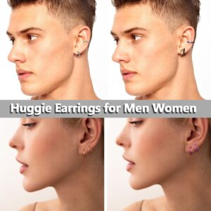 EIELO 10 Pairs Stainless Steel Small Hoop Earrings for Men Women Huggie Earrings Cool Mens Earrings Set Multicolor Huggie Hoop Earrings Piercing Cartilage Helix Lobes Sleeper Hoop Earrings Set 2mm