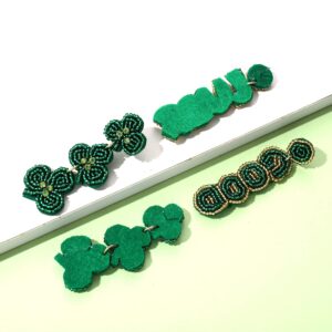 4Pairs St. Patrick's Day Earrings Beaded Lucky Leaf Earring for Women (Style D)