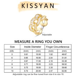 KissYan Gold Ring for Women, 14K Gold Plated Adjustable Open Chunky Finger Rings Twisted Baguette Band Rings Dainty Cubic Zirconia Jewelry Gifts(28)