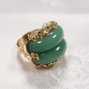 Hanbok Ring Jade Korea Traditional Accessory Woman Junior Natural Light Green Size Adjustable R002 Gold