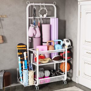 Multifunctional Yoga Accessories Storage Racks, Dumbbells Kettlebells Foam Roller Storage Organizer, Home Gym Fitness Class Rack with Wheels