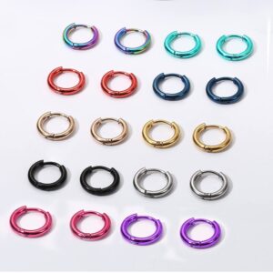 EIELO 10 Pairs Stainless Steel Small Hoop Earrings for Men Women Huggie Earrings Cool Mens Earrings Set Multicolor Huggie Hoop Earrings Piercing Cartilage Helix Lobes Sleeper Hoop Earrings Set 2mm