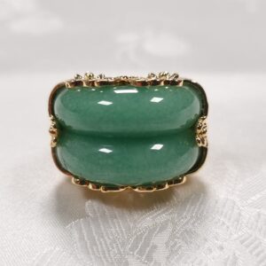 Hanbok Ring Jade Korea Traditional Accessory Woman Junior Natural Light Green Size Adjustable R002 Gold