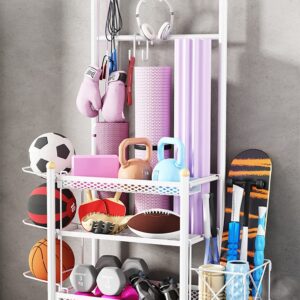 Multifunctional Yoga Accessories Storage Racks, Dumbbells Kettlebells Foam Roller Storage Organizer, Home Gym Fitness Class Rack with Wheels