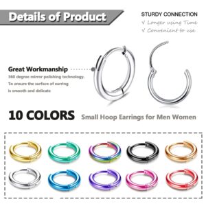 EIELO 10 Pairs Stainless Steel Small Hoop Earrings for Men Women Huggie Earrings Cool Mens Earrings Set Multicolor Huggie Hoop Earrings Piercing Cartilage Helix Lobes Sleeper Hoop Earrings Set 2mm