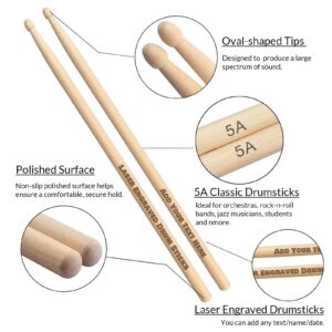 Personalized Drumsticks, Custom Engraved 5A Maple Drum Sticks with Name Text, Gifts for Drummer Musician Men Boyfriend Husband - 1 PAIR