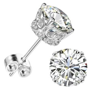 unfaar 18k white gold plated sterling silver brilliant round cut cubic zirconia stud earrings simulated diamond stud earrings for women men hypoallergenic (white gold)