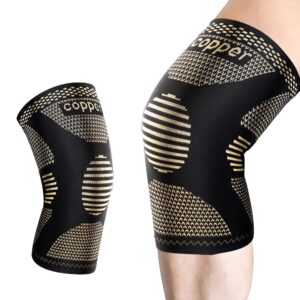 fusion pain solutions copper knee compression brace for arthritis pain and support, sports, knee pain relief, swelling, workout- single (medium)