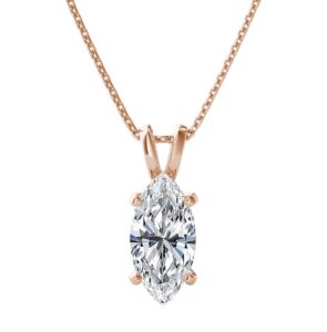 the diamond deal .33ct (1/3cttw) carat marquise shape solitaire lab-grown diamond solitaire pendant necklace for women in 14k rose gold with 18" gold chain