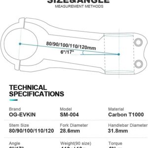 ZECHAO Carbon Road Bike Stem 31.8mm,Mountain Bike Carbon Stems 80/90/100/110/120mm Titanium Alloy Bike Parts Stem Bike Stem (Color : 6 Degree, Size : 100mm)