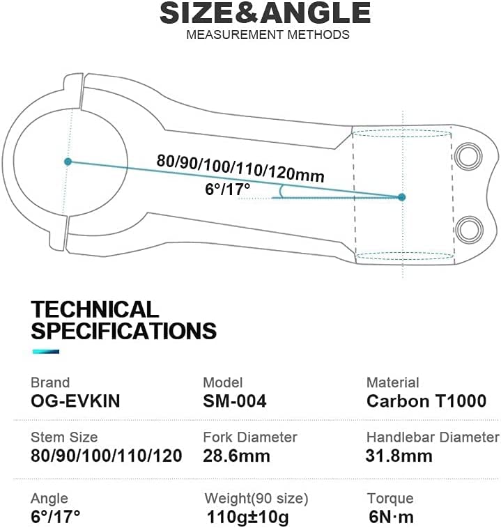 ZECHAO Carbon Road Bike Stem 31.8mm,Mountain Bike Carbon Stems 80/90/100/110/120mm Titanium Alloy Bike Parts Stem Bike Stem (Color : 6 Degree, Size : 100mm)