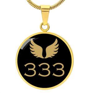 hilis jewelry 333 angel number necklace for women protection, spiritual jewelry, personalized gifts dainty engraved angel wing pendant charm, gold or silver (gold -no engraving, stainless steel)