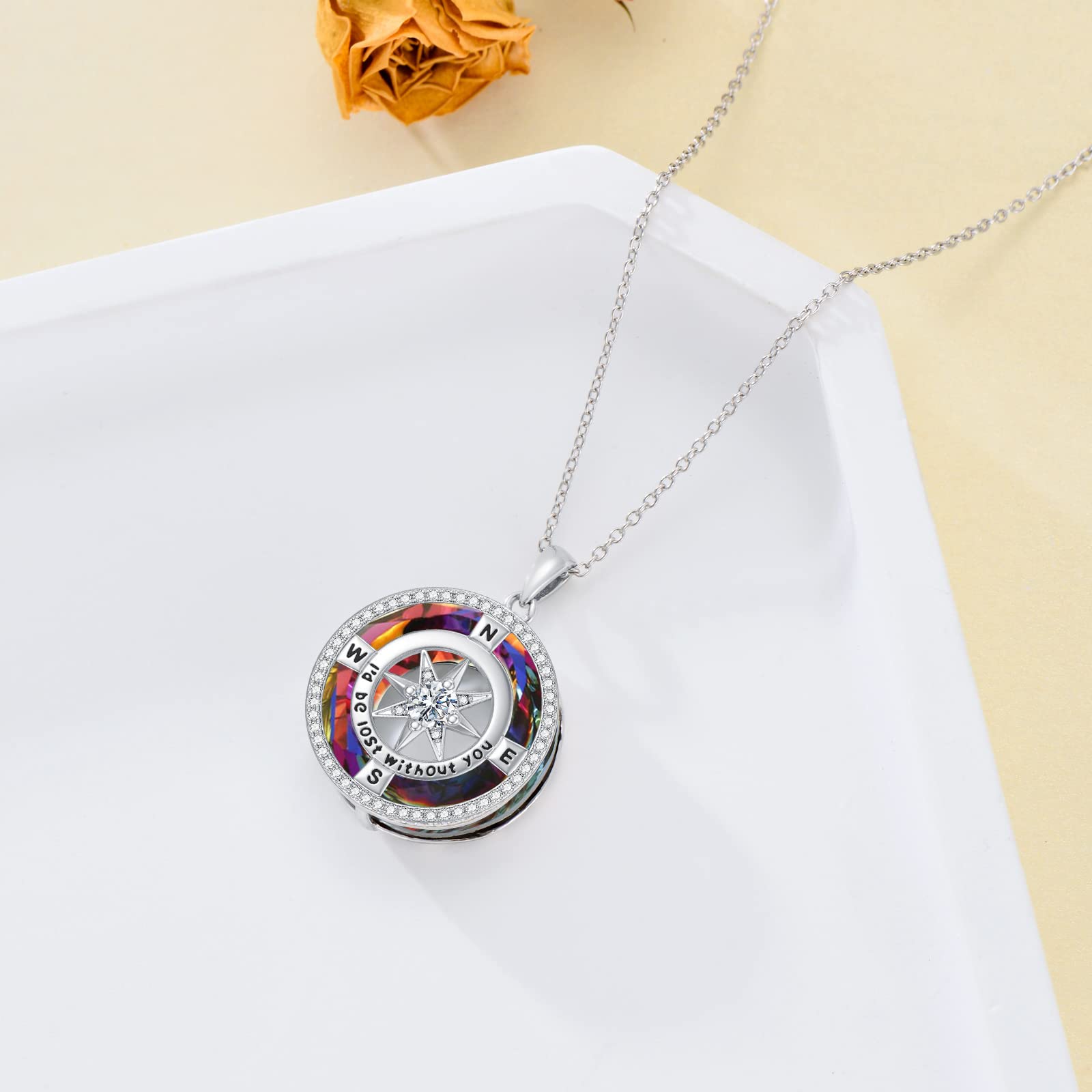 TOUPOP Christmas Gifts for Wife I'd be Lost without You Compass Necklace for Women 925 Sterling Silver Compass Jewelry Gifts for Girlfriend Pendant with Crystal Necklaces for Birthday Graduation Valentines Mothers Day Inspirational Gift for Her Sister Mom