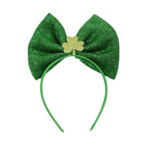 totelux st. patrick's day headband shamrock clover hair band glitter green bowknot hair headdress for women girls festive accessories decoration parade party supplies