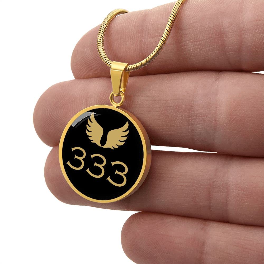 Hilis Jewelry 333 Angel Number Necklace For Women Protection, Spiritual Jewelry, Personalized Gifts Dainty Engraved Angel Wing Pendant Charm, Gold or Silver (Gold -No Engraving, Stainless Steel)