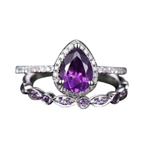 2023 new shining amethyst ring tear drop shape cubic zirconia promise rings set teardrop ring engagement wedding band ring sets ring womens (purple, 7)