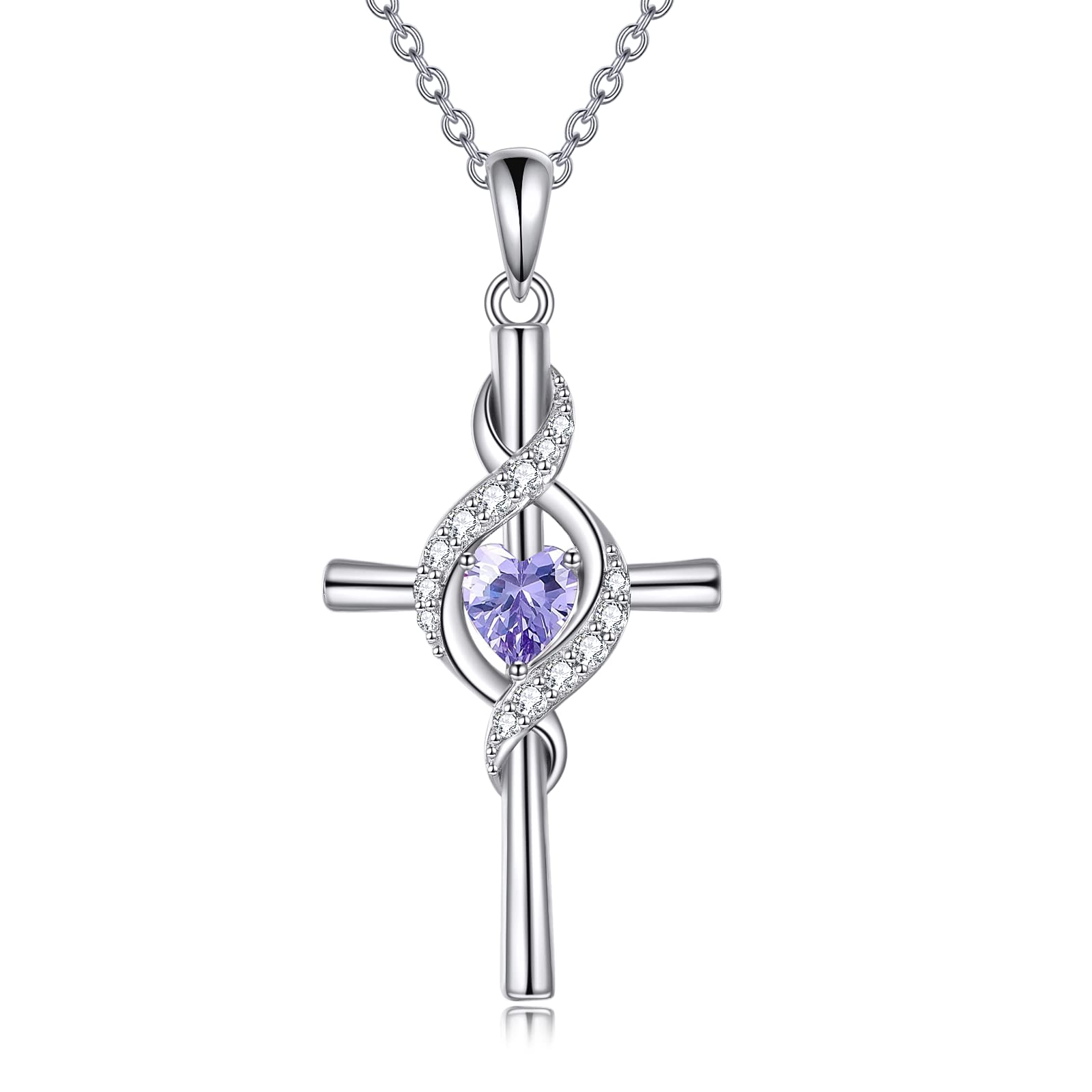 ONEFINITY Cross Necklace for Women 925 Sterling Silver Cross June Birthstone Pendant Necklace Infinity Cross Religious Jewelry Gifts for Women(June)