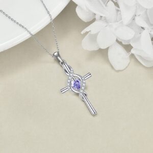 ONEFINITY Cross Necklace for Women 925 Sterling Silver Cross June Birthstone Pendant Necklace Infinity Cross Religious Jewelry Gifts for Women(June)