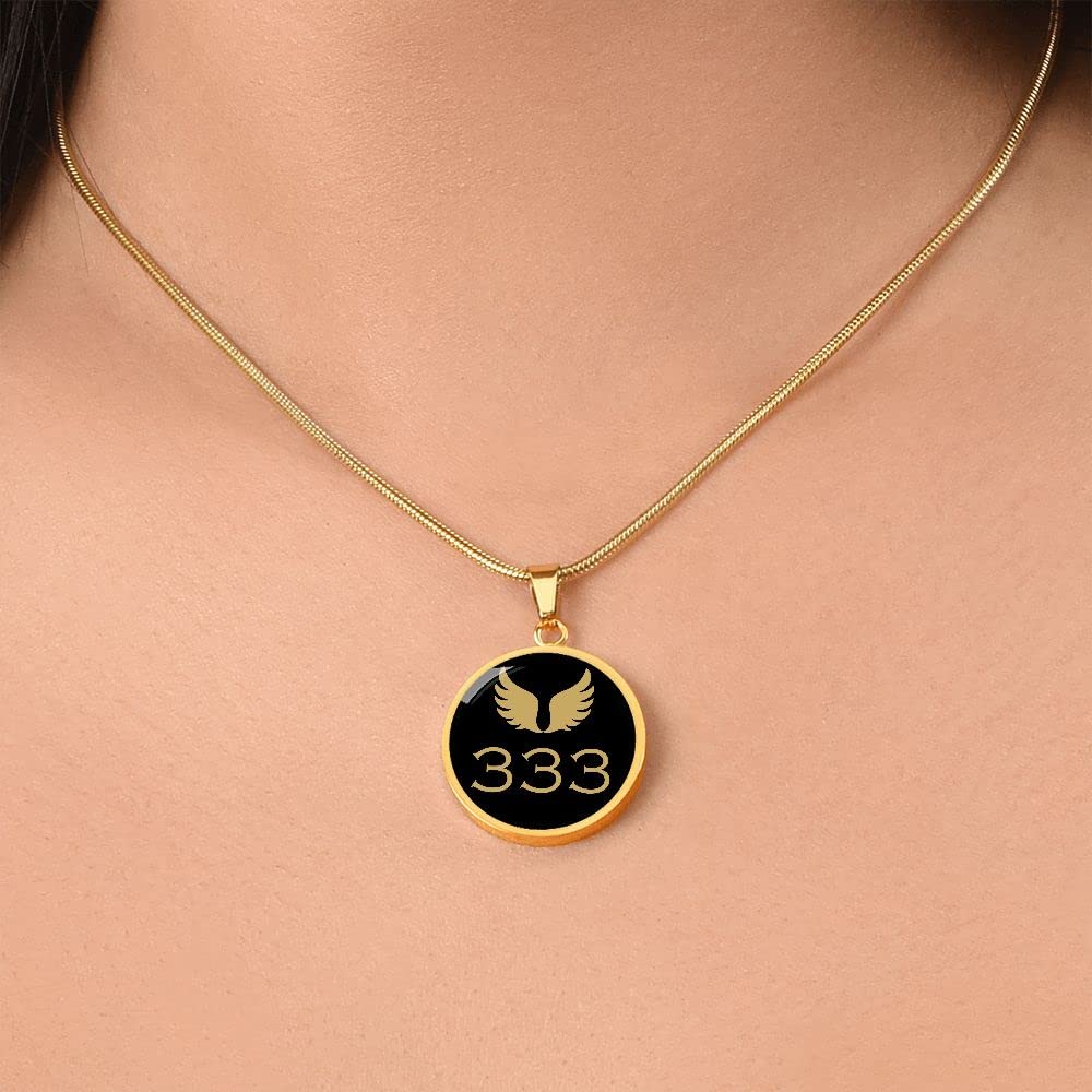 Hilis Jewelry 333 Angel Number Necklace For Women Protection, Spiritual Jewelry, Personalized Gifts Dainty Engraved Angel Wing Pendant Charm, Gold or Silver (Gold -No Engraving, Stainless Steel)