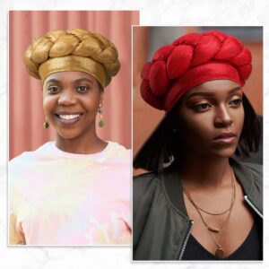 Lenwen 6 Pcs African Turban Head Wrap for Black Women Braid Beanie Cap (Novel)