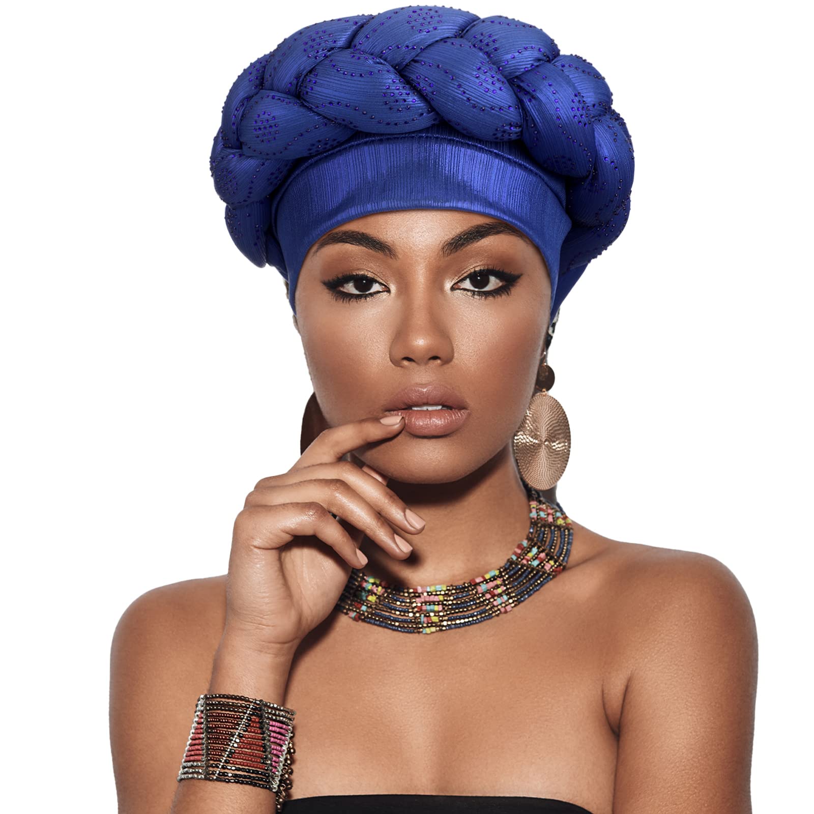 Lenwen 6 Pcs African Turban Head Wrap for Black Women Braid Beanie Cap (Novel)