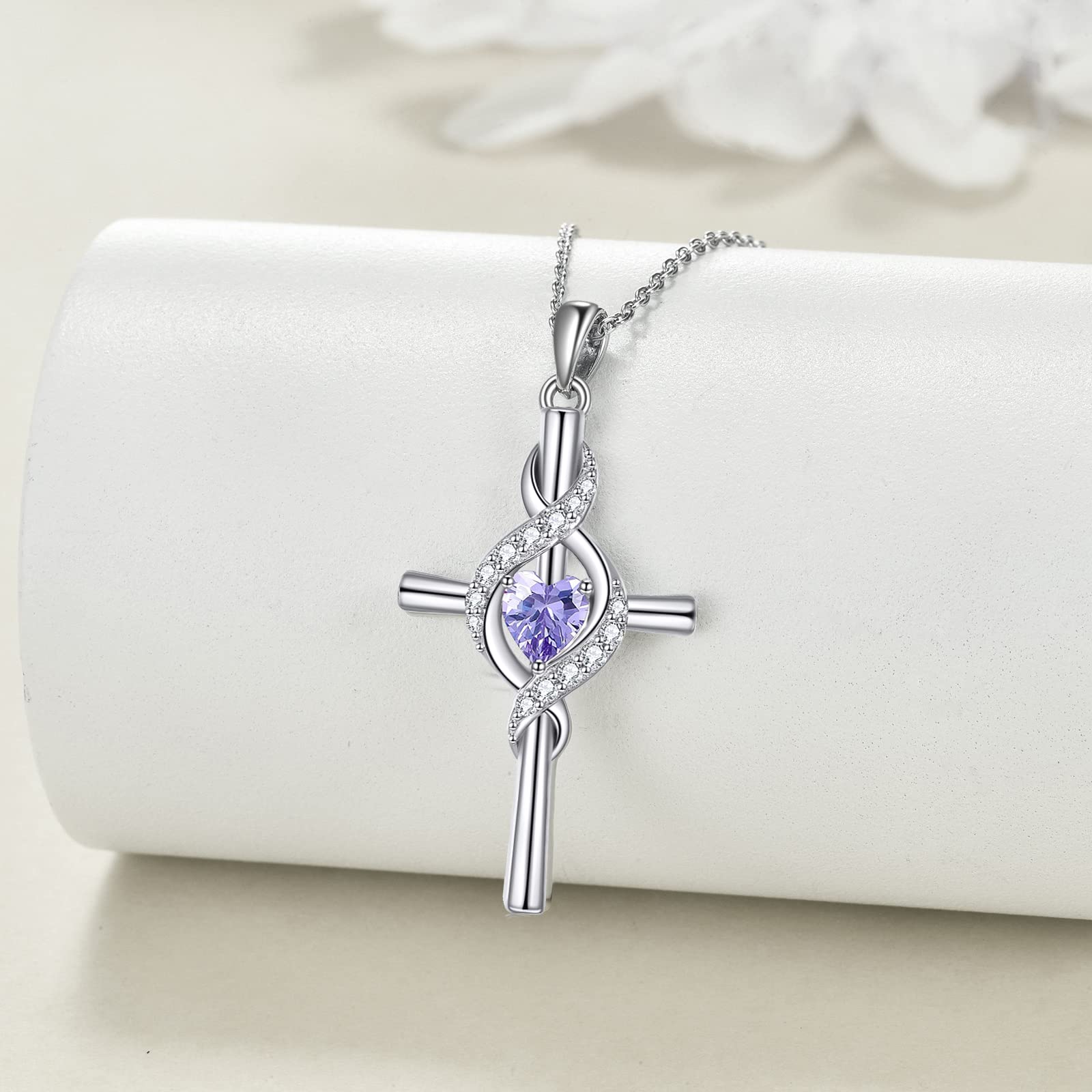 ONEFINITY Cross Necklace for Women 925 Sterling Silver Cross June Birthstone Pendant Necklace Infinity Cross Religious Jewelry Gifts for Women(June)