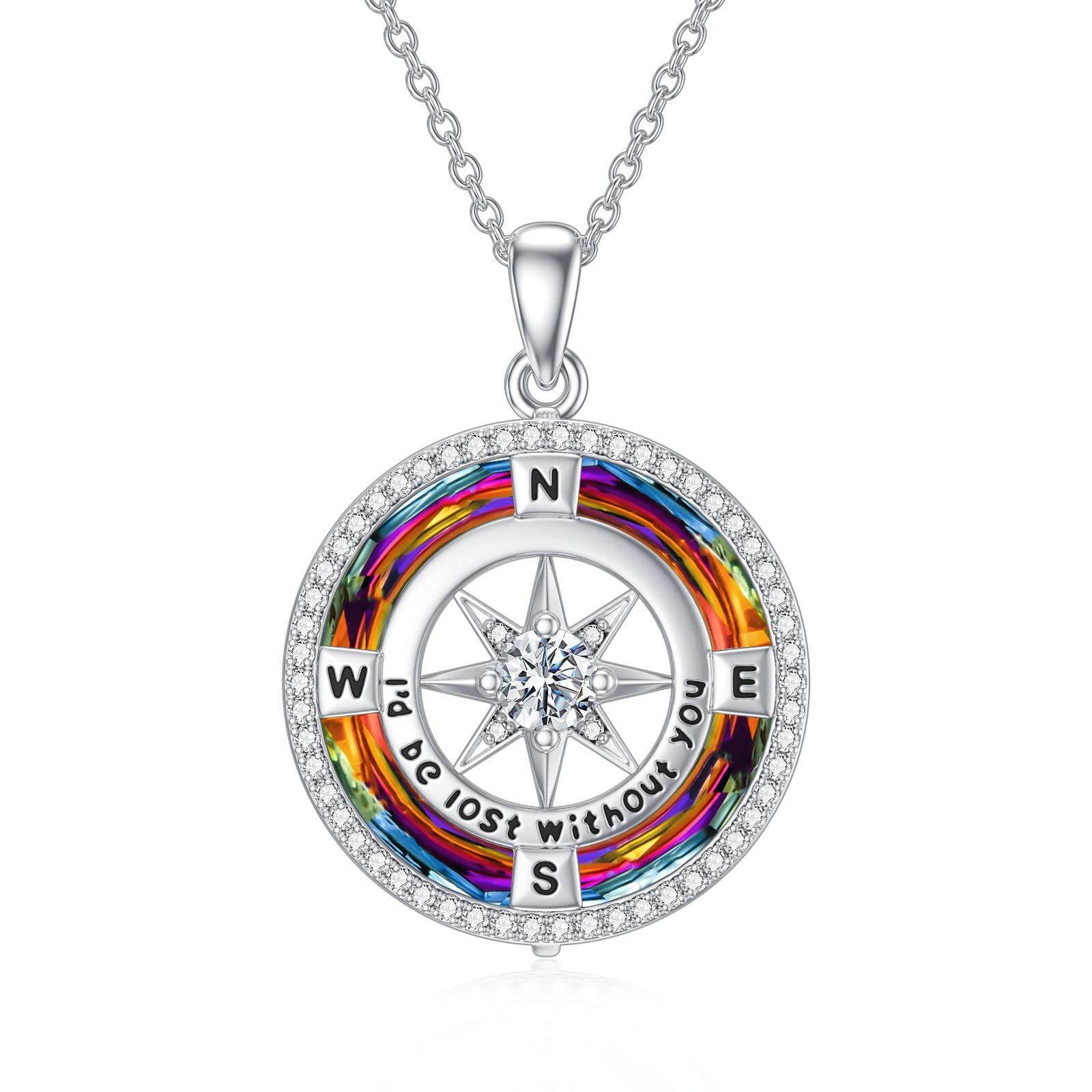 TOUPOP Christmas Gifts for Wife I'd be Lost without You Compass Necklace for Women 925 Sterling Silver Compass Jewelry Gifts for Girlfriend Pendant with Crystal Necklaces for Birthday Graduation Valentines Mothers Day Inspirational Gift for Her Sister Mom