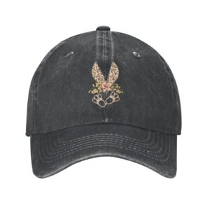 vunko leopard easter floral bunny black vintage distressed adjustable washed denim cotton low profile mens dad trucker hat black fitted baseball ball cap for men unisex headwear