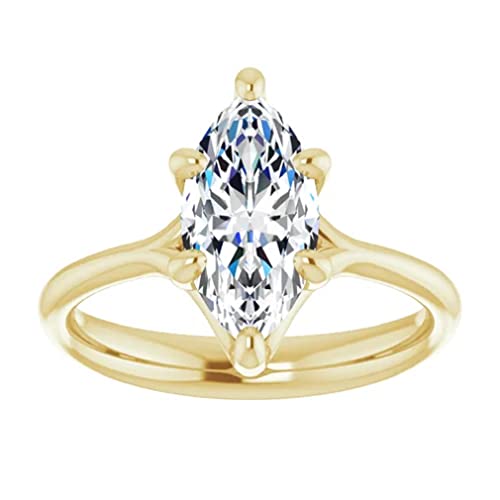 925 Silver,10K/14K/18K Solid Yellow Gold Handmade Engagement Ring 2.50 CT Marquise Cut Moissanite Diamond Solitaire Wedding/Gorgeous Gift for/Her Wife Ring