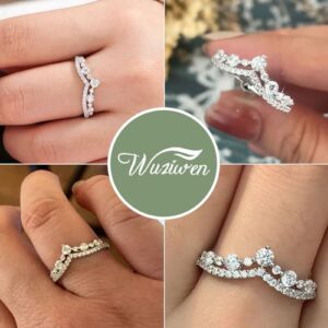 Wuziwen Vintage Crown Eternity Ring Wedding Bands for Women 925 Sterling Silver Cubic Zirconia Sz 9.25