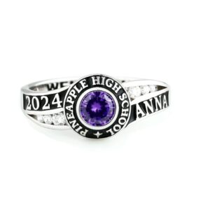 jnj women's class ring, personalized for high school and college graduates, sterling silver, birthstone class rings (platinum)