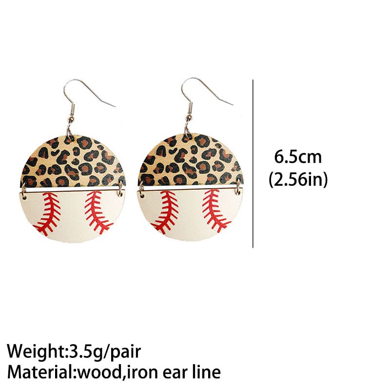 Wooden Football Basketball Volleyball Leopard Print Earrings Sports Geometry Dangle Earrings Fans Players Jewelry-Round Baseball