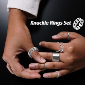 yfstyle Knuckle Rings for Women Stainless Steel Rings Set Stackable Finger Rings Silver Knuckle Rings for Women Stackable Rings Sets Adjustable Knuckle Stackable Rings Midi Ring Set for Women-17pcs