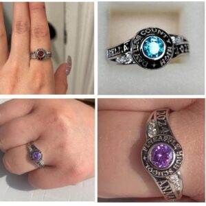 JNJ Women's Class Ring, personalized for high school and college graduates, Sterling Silver, Birthstone Class Rings (Platinum)