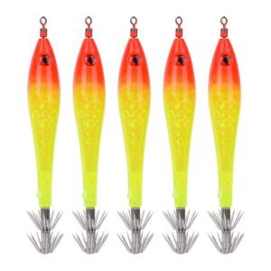 okjhfd 5pcs luminous squid jigs hook fishing lures baits for saltwater freshwater fishing tackle accessories(yellow)