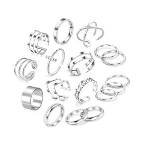 yfstyle knuckle rings for women stainless steel rings set stackable finger rings silver knuckle rings for women stackable rings sets adjustable knuckle stackable rings midi ring set for women-17pcs