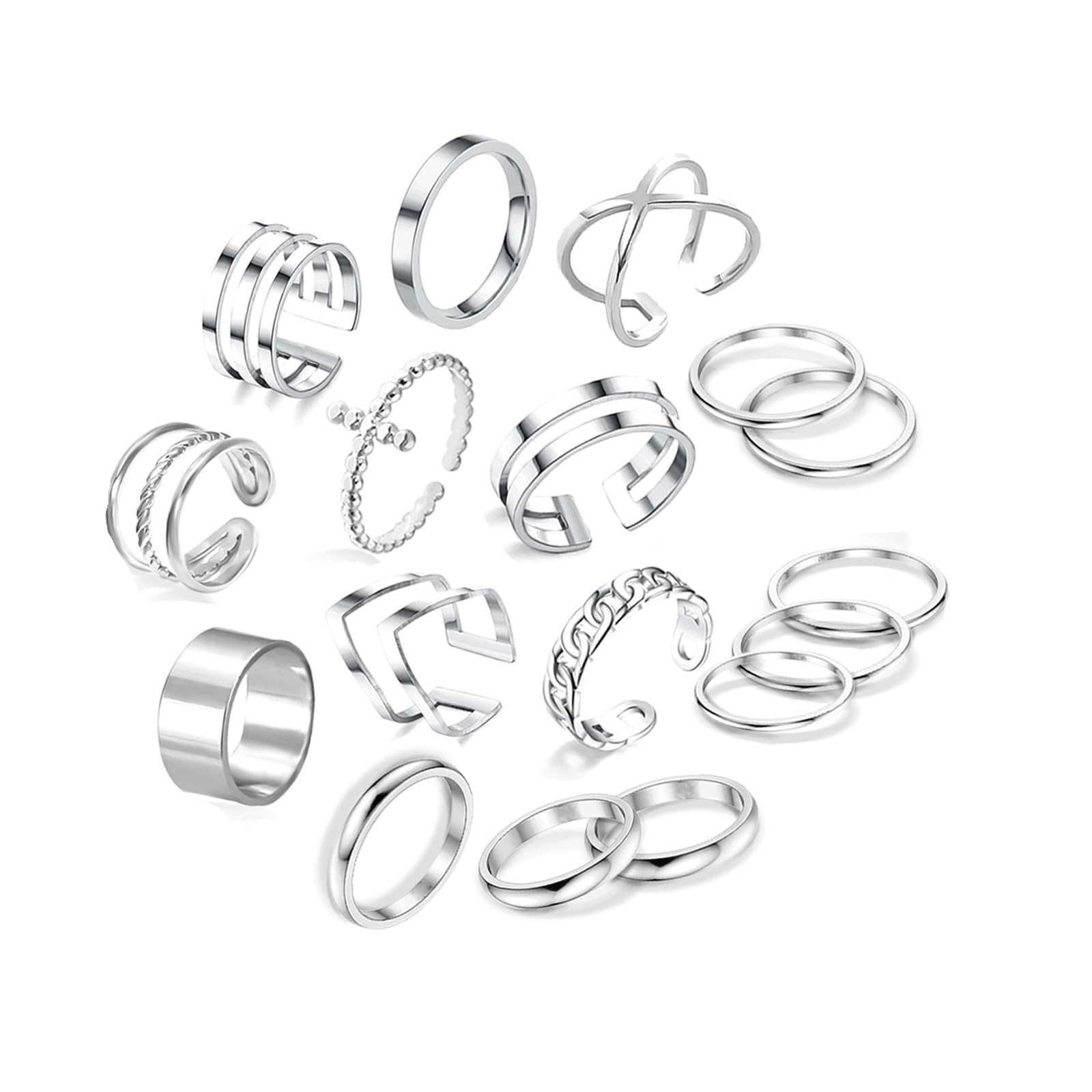 yfstyle Knuckle Rings for Women Stainless Steel Rings Set Stackable Finger Rings Silver Knuckle Rings for Women Stackable Rings Sets Adjustable Knuckle Stackable Rings Midi Ring Set for Women-17pcs