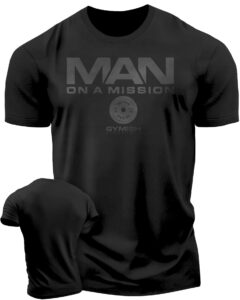 man on mission workout shirts for men, motivational gym funny lifting t-shirts (man on mission black, sm)