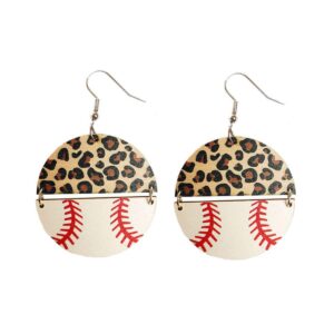 wooden football basketball volleyball leopard print earrings sports geometry dangle earrings fans players jewelry-round baseball