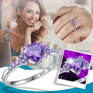 AIMAOMI Women Heart Shaped Engagement Rings Inlaid Zircon Anniversary Rings Elegant Exquisite Wedding Jewelry (Purple, 7)