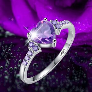 AIMAOMI Women Heart Shaped Engagement Rings Inlaid Zircon Anniversary Rings Elegant Exquisite Wedding Jewelry (Purple, 9)