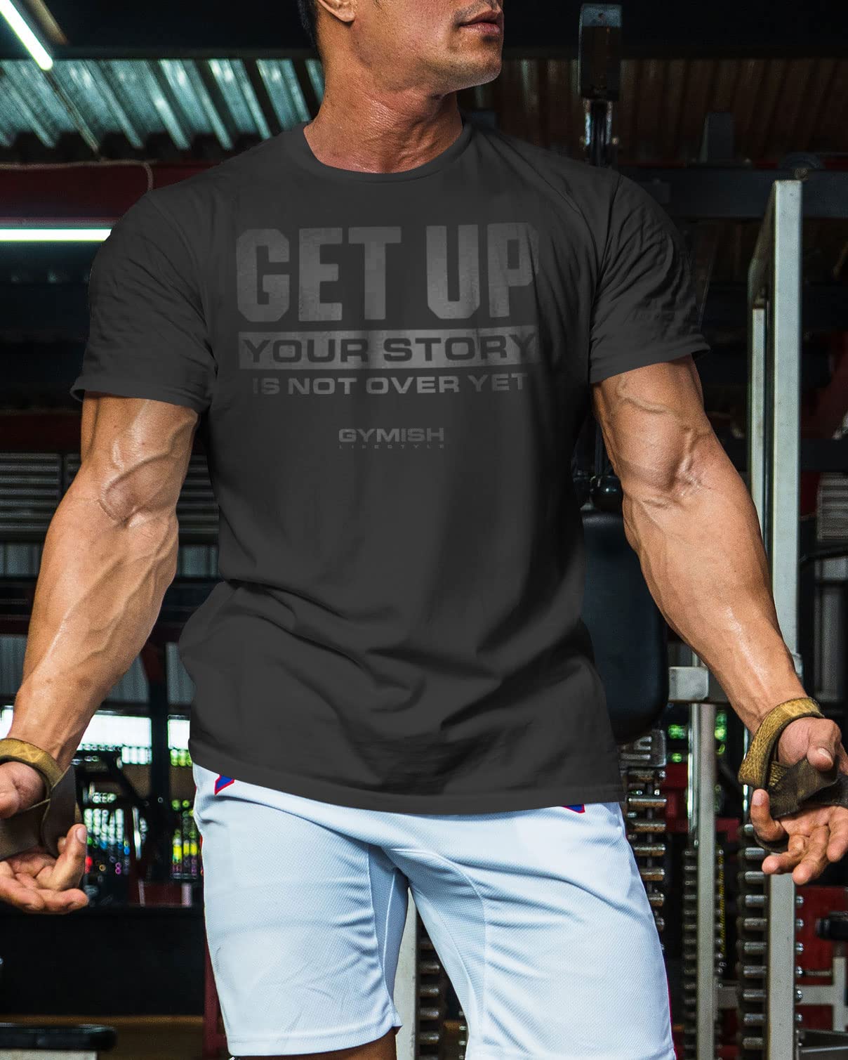 Your Story is Not Over Yet, Get Up Gym Motivational T-Shirts for Men (XXL, Get Up Black-On-Black)