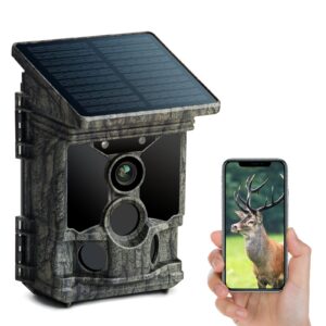 voopeak trail camera solar powered 46mp 4k 30fps, wifi bluetooth game camera with 120°wide-angle motion activated with night vision 0.1s trigger time ip66 waterproof for wildlife monitoring security