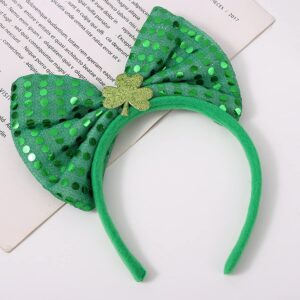 St. Patrick's Day Headband Green Sequins Bowknot Headbands Patrick's Day Hair Hoops Shamrock Clover Headband Leprechaun Hat Headpieces Festival Costume Accessories for Women and Girls