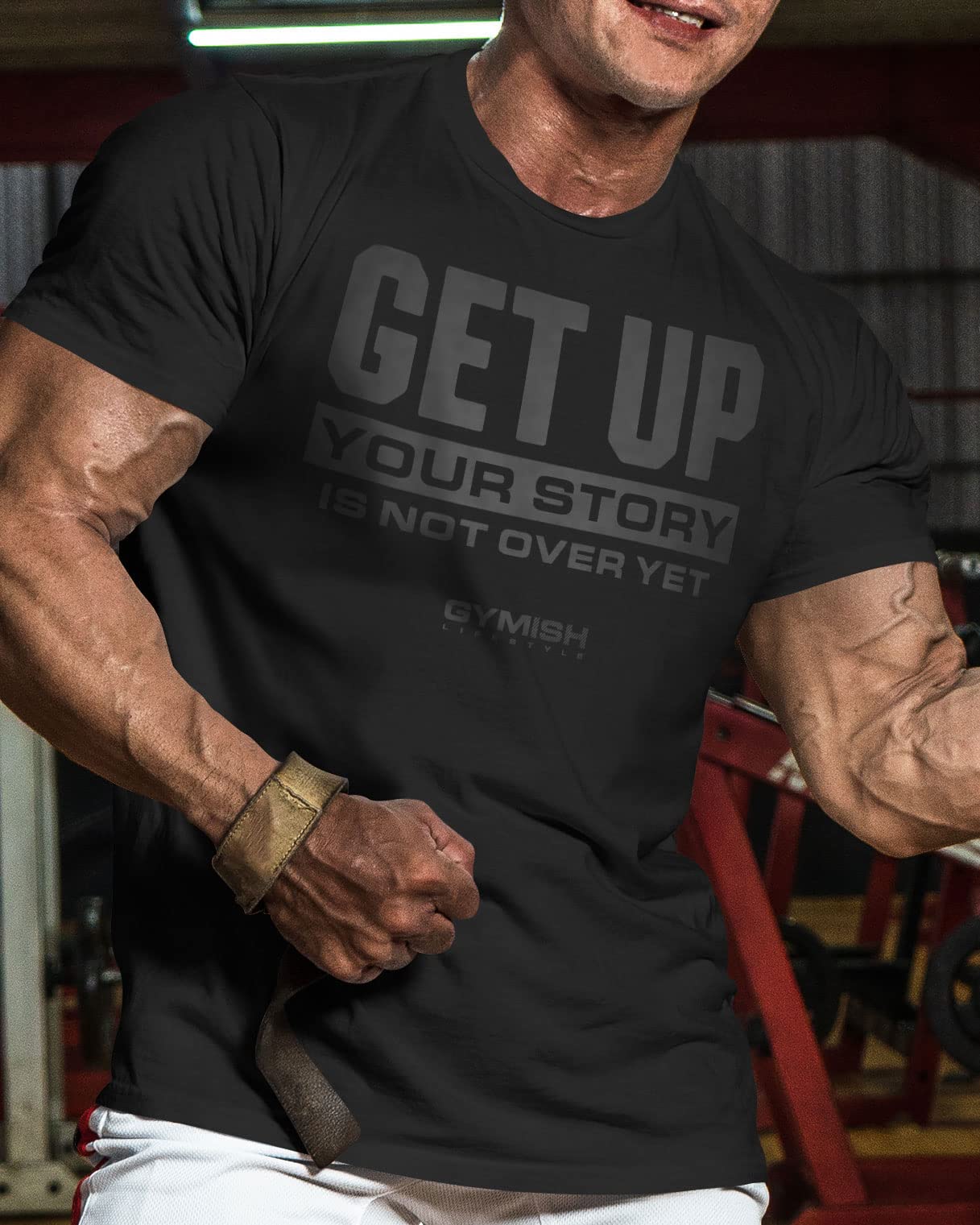 Your Story is Not Over Yet, Get Up Gym Motivational T-Shirts for Men (XXL, Get Up Black-On-Black)