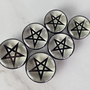 Mystic Metals Body Jewelry Pair of Black Embedded Pentagram in Clear Resin Plugs (MTO-066) (5/8" (16mm))