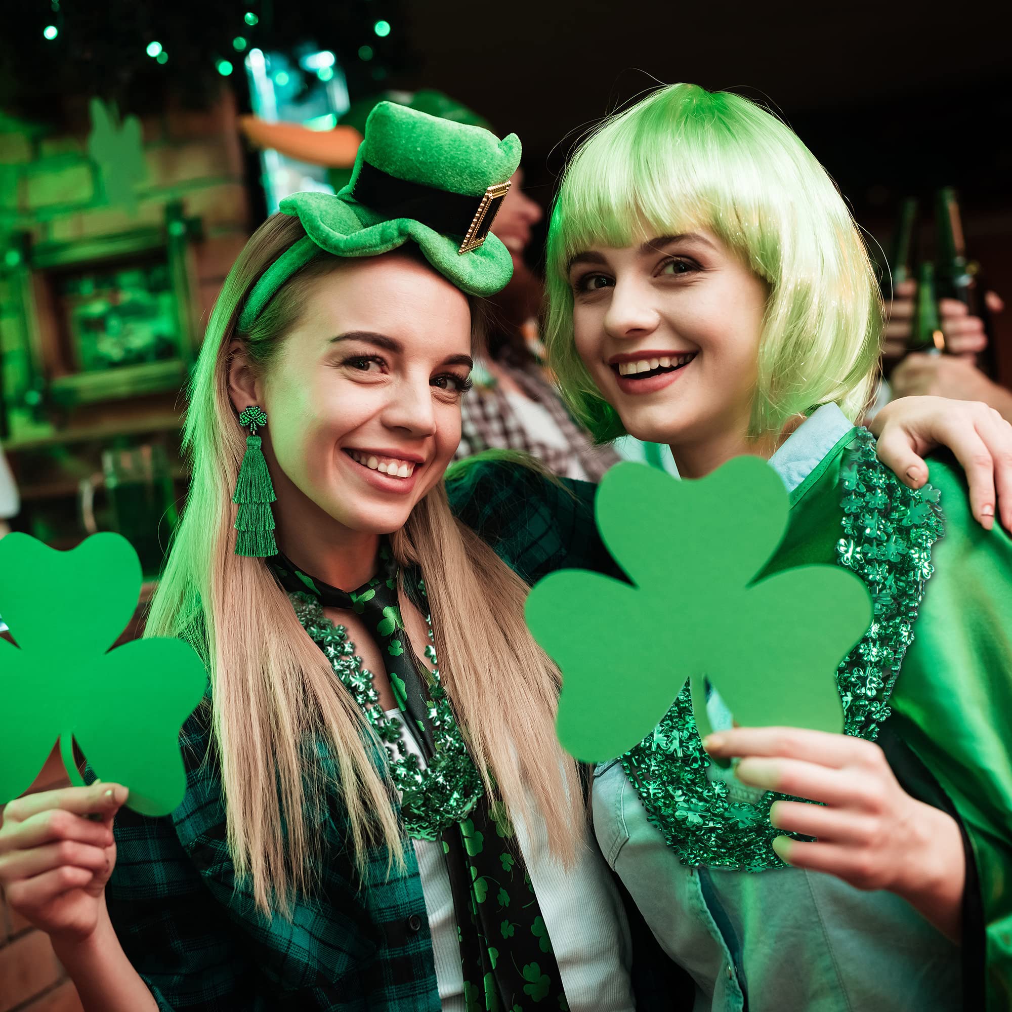 BriLove St Patricks Day Earrings Dangling Beaded Green Shamrock Layered Fringe Thread Chandelier Crystal Dangle Tassel Earrings for Women Emerald Color