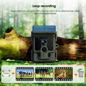 VOOPEAK Trail Camera Solar Powered 46MP 4K 30FPS, WiFi Bluetooth Game Camera with 120°Wide-Angle Motion Activated with Night Vision 0.1s Trigger Time IP66 Waterproof for Wildlife Monitoring Security