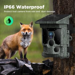 VOOPEAK Trail Camera Solar Powered 46MP 4K 30FPS, WiFi Bluetooth Game Camera with 120°Wide-Angle Motion Activated with Night Vision 0.1s Trigger Time IP66 Waterproof for Wildlife Monitoring Security